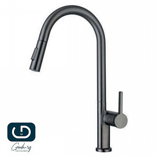 ברז מטבח גבוה נשלף 2 מצבי זרימה בגימור גרפיט