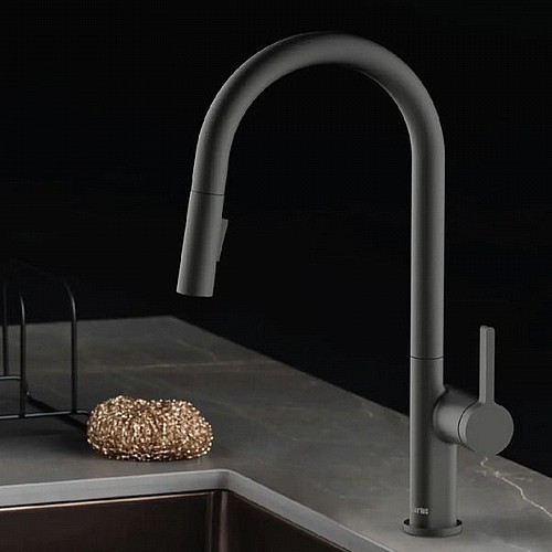 ברז מטבח גבוה נשלף 2 מצבי זרימה בגימור גרפיט